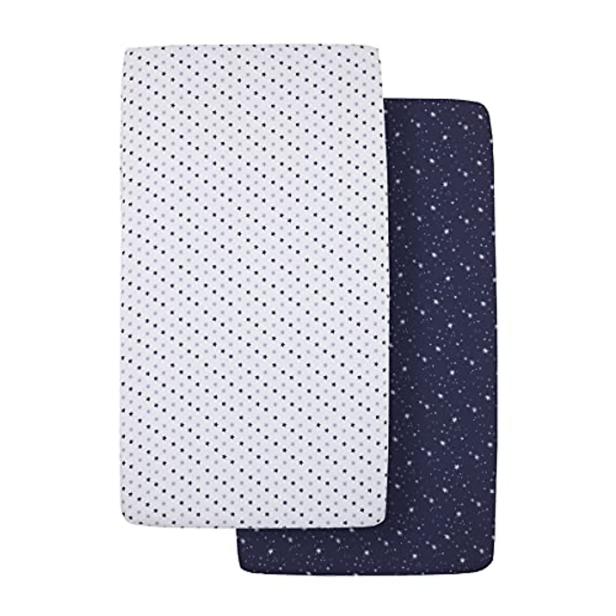 Little Love by NoJo Navy, Grey and White Celestial 2 Piece Fitted Crib Sheet Set - 1 Star Print, 1 Celestial Print