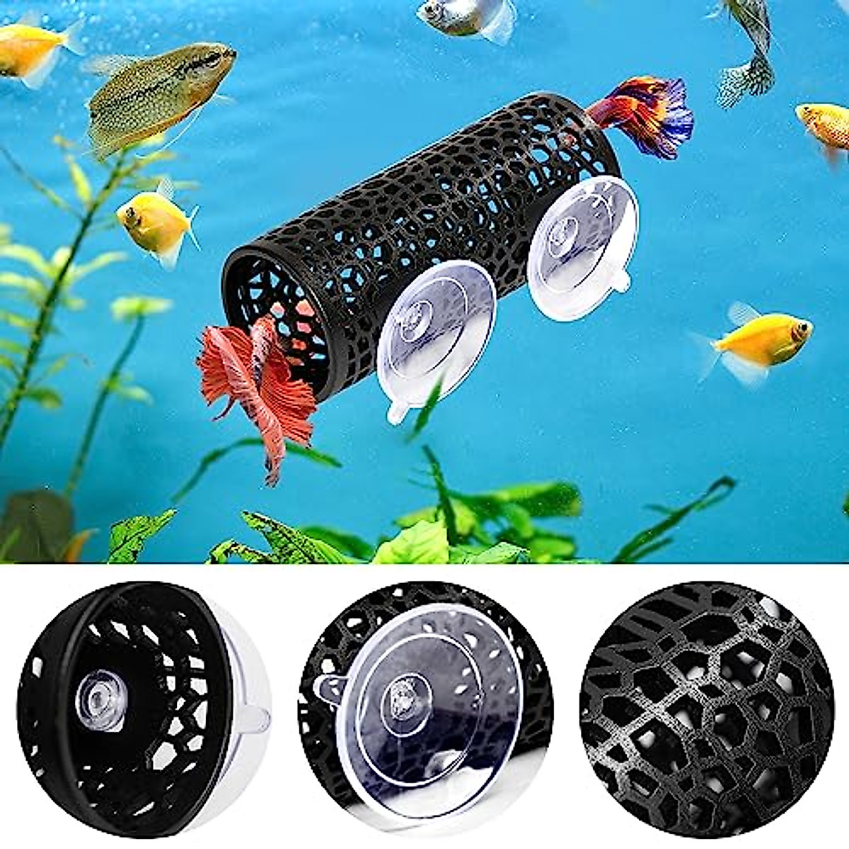 Abizoo Betta Fish Toys,Betta Tunnel Black,Small Hole Hollow Betta Fish cave,Safer for Small Fish Shrimp Betta Guppies,Aquarium Decor Fish Tank Accessories Decorations Hideout Tube