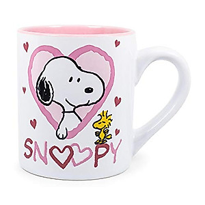 Silver Buffalo Peanuts Snoopy Woodstock Hearts Ceramic Mug, 14-Ounce