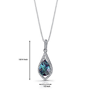 PEORA Simulated Alexandrite Floating Teardrop Pendant Necklace for Women 925 Sterling Silver, Color Changing 3.75 Carats Pear Shape 12x8mm, with 18 inch Chain