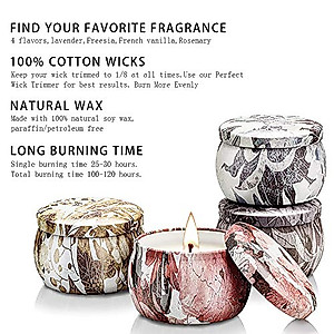 CREASHINE Scented Candles Gift , Stress Relief Pure Soy Wax Single Wick 100 Hour Burn 16 Ounce Unit Portable Travel Tin Perfect for Women Aromatherapy Anniversary - 4 Pack