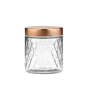 Amici Home Desmond Glass Canister | Set of 3 | Dry Food Storage Container with Airtight Copper Lid | Clear Glass Jar for Kitchen & Pantry Organization | 32, 48, & 60 Oz