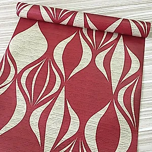 Yifely Red Geometric Design Furniture Paper Self-Adhesive Shelf Liner Dresser Drawer Sticker 17.7 Inch by 9.8 Feet