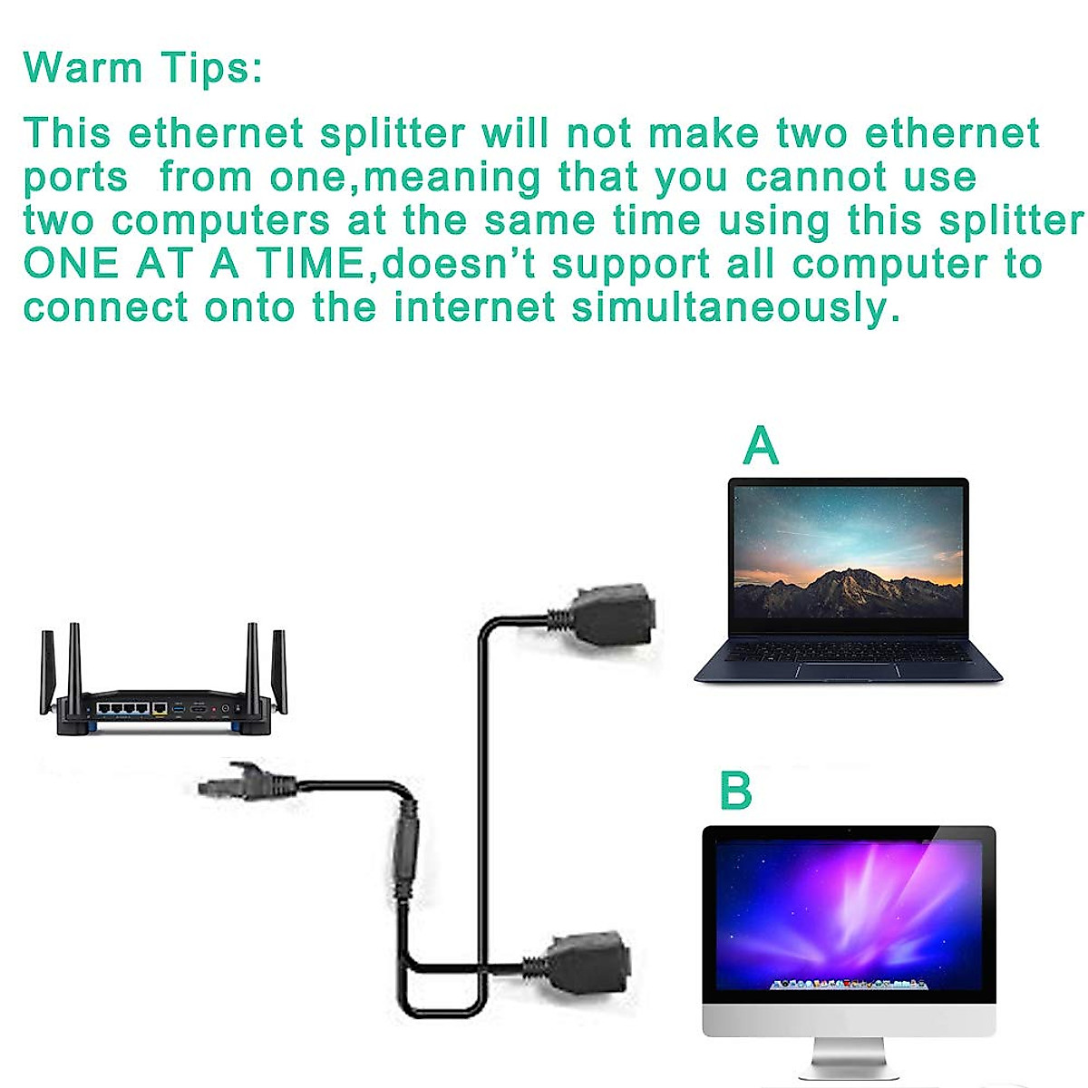 PDEEY RJ45 Ethernet Splitter Cable Connector 1 Male to 2 Female LAN Port Support Cat7 Cat6 Internet Cable with High Speed Network