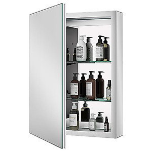 Quavikey Mirrored Medicine Cabinet with Aluminum Recessed or Surface Mount for Bathroom Storage 20x26 Inch, Silver