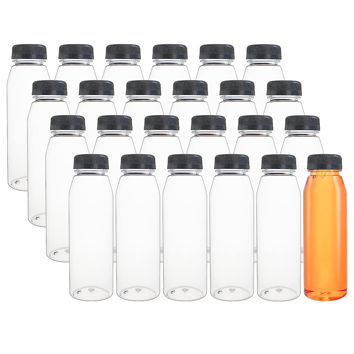 zmybcpack 24 Pack 8oz (250 ml) Clear PET Plastic Juice Bottles with Caps - Bulk Beverage Containers with Tamper Evident Lids- Plastic Smoothie Bottles for Juice, Milk, Homemade Beverage