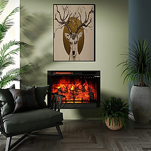 TURBRO in-Flames 28 Inch in-Wall Recessed Electric Fireplace Insert - Realistic Wood Log, 3D Adjustable Flame Effects, Infrared Quartz, Thermostat, and Timer - INF28-3D