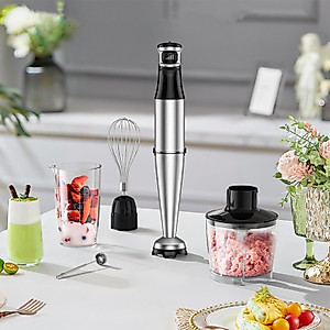 Immersion Blender Handheld 1100W Corded 5 in 1 Hand Blender Trigger Control Speed Stick Blender with Whisk, Milk Frother Attachments Emulsion Blender Handheld Emulsifier for Soup, Smoothie, Puree