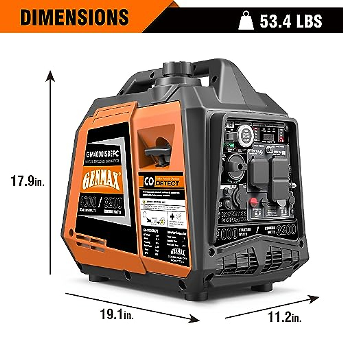 GENMAX Portable Inverter Generator, 4000W ultra-quiet 145cc gas engine,with Parallel and Series Capability, Electric Start, Ideal for Camping outdoor & Home backup power.EPA &CARB Compliant