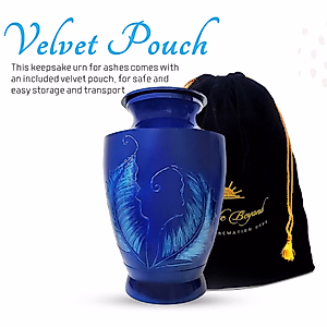 Blue Feather Cremation Urn for Human Ashes, Urns for Adult Ashes, Funeral & Burial Urns for Adult Male and Female, Large Size up to 220 Lbs