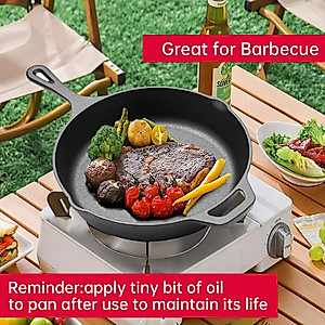 WANGYUANJI Cast Iron Grill Pan,10Inch Non-coating Frying Pan,Multi-Functional Pan for Bake,Fry,Stir-Fry,Sauté,Suitable for Outdoors with Oil Brush and Spatula