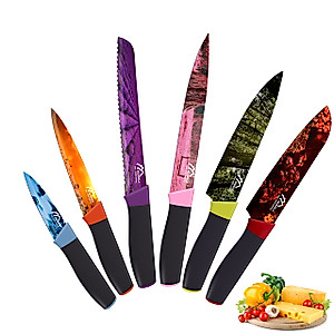 Numola Colorful Kitchen Knife Set with Gift Box, Stainless Steel Chef Knife Set with Ergonomic Handle, 6 Piece Colored Cooking Knives with Landscape Coating Gifts for Couple Chefs