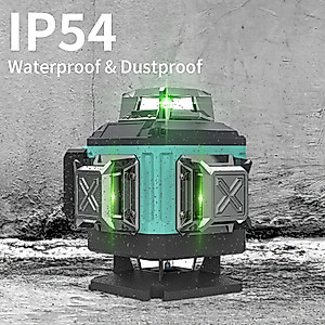 16 Lines Laser Level Self Leveling, 4x360° 4D Green Cross Line Lazer Level Tool with 2 Rechargable Batteries,Two 360° Vertical and Two 360° Horizontal Laser Dimmable brightness & Remote Controller