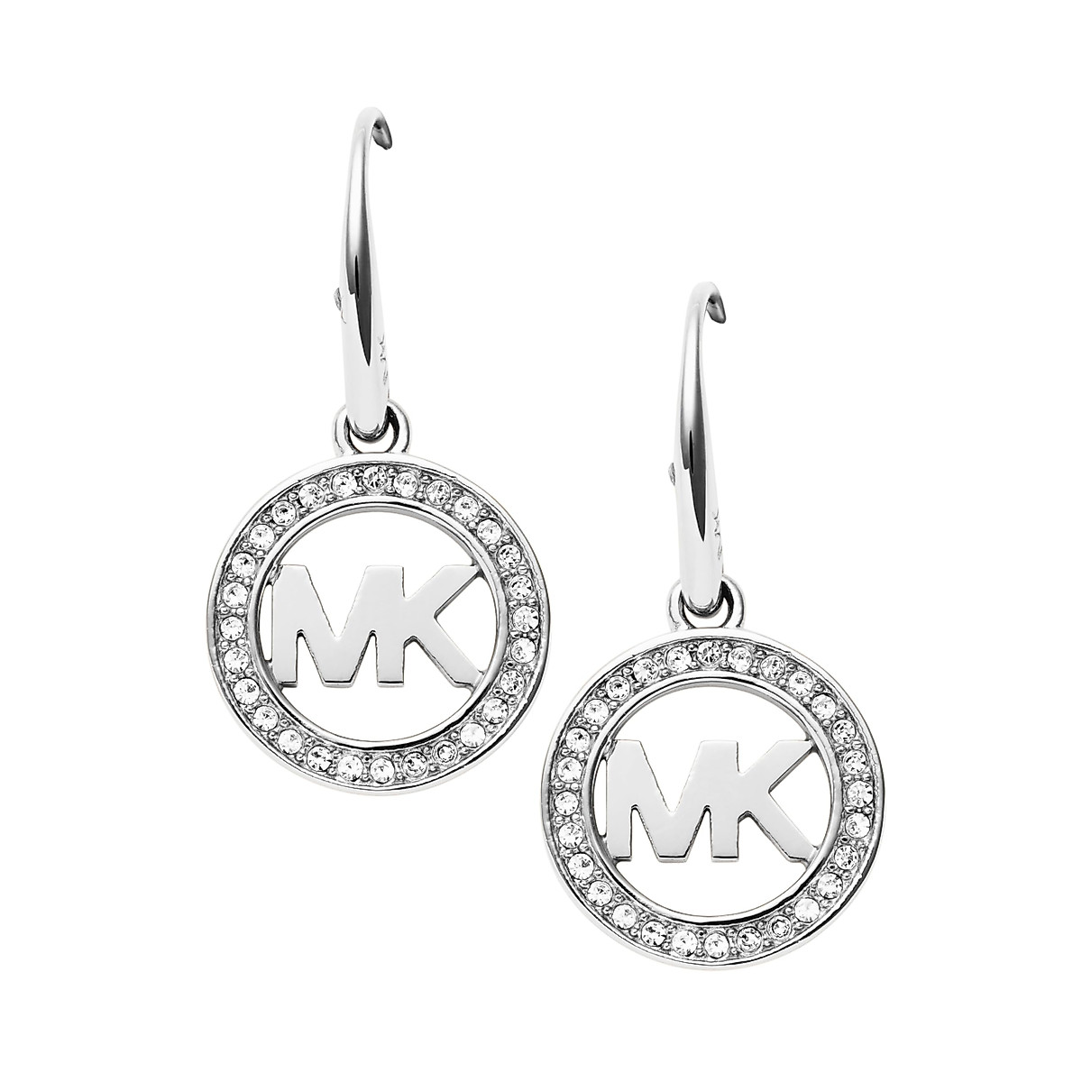 Michael Kors Stainless Steel and Pavé Crystal MK Logo Dangle Earrings for Women, Color: Silver (Model: MKJ4795040)