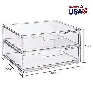 STORi Chloe Stackable Clear Double Organizer Drawers | 2 Piece Set | Organize Cosmetics and Beauty Supplies | Made in USA