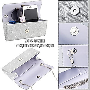 5 Pcs Women's Evening Bag with Glitter Jewelry Set, Glitter Clutch Purse Party Handbag with Chain Bling Teardrop Pendant Necklace Multi Layer Bracelet PU Leather Dangle Earring for Lady (Silver)