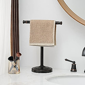 RUMOSE 10 Inch Oil Rubbed Bronze Towel Stand Hand Towel Holder Bathroom Kitchen Vanity Countertop T-Shape Towel Rack Free Standing Stainless Steel Towel Bar Towel Ring