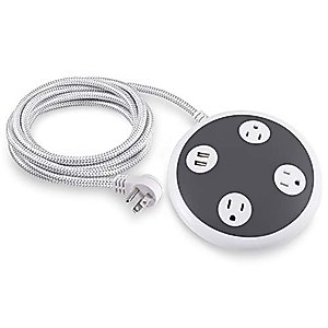 Jasco Surge Protector Power Strip with USB Charger, 3 Outlets, 2 USB Ports, 2.4A Fast Charging, 8 ft Braided Extension Cord, Flat Plug, 450 Joules, Etl Listed, Gray/White, 41386