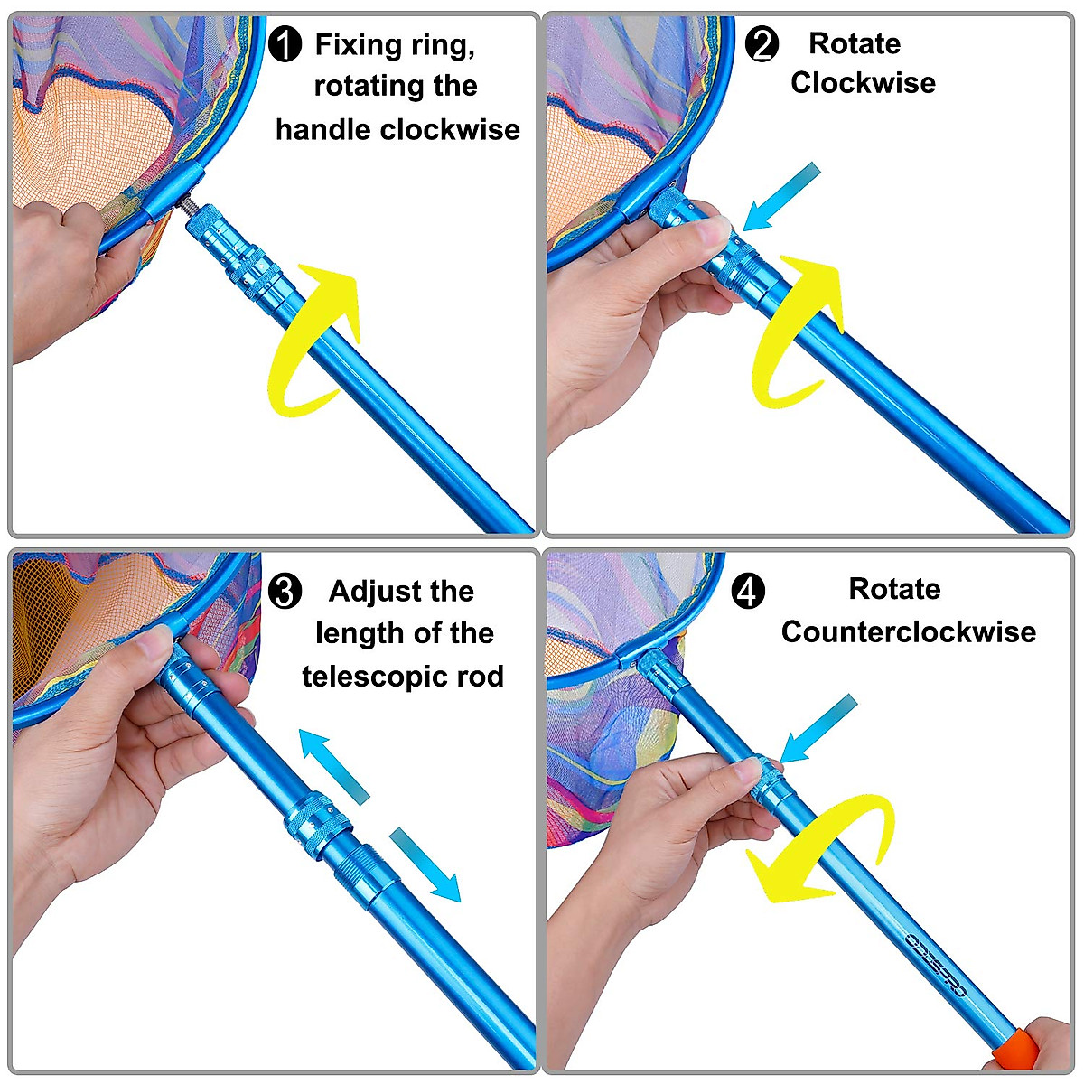 Kids Fishing Net, Telescoping Bait Net, Minnow Net, Butterfly Net - 11.4" Net Depth, Handle Extends to 30" for Easy Catch and Release (Blue 2pack)