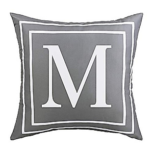 Fascidorm Gray Pillow Cover English Alphabet M Throw Pillow Case Modern Cushion Cover Square Pillowcase Decoration for Sofa Bed Chair Car 18 x 18 Inch