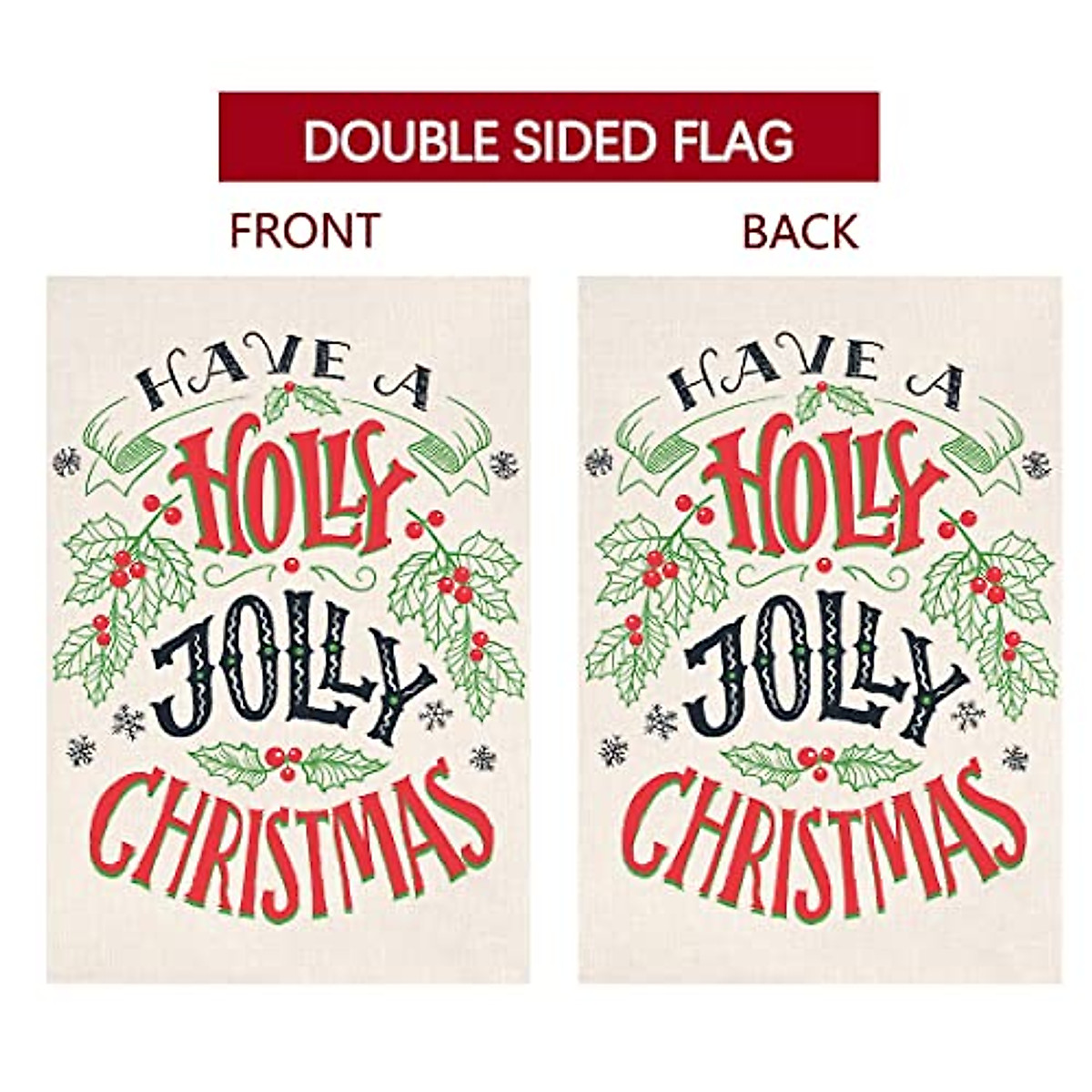 BLKWHT Holly Jolly Christmas Garden Flag 12.5x18 Vertical Double Sided Winter Holiday Yard Decorations S999