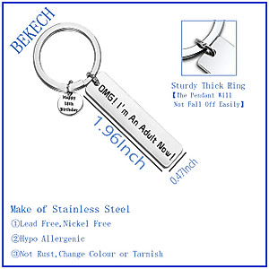 BEKECH Funny Adult Birthday Gifts Birthday Keychain OMG I'm An Adult Now Jewelry Gifts for Adult Brithday (silver)