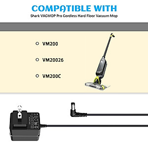 Power Cord for Shark VACMOP VM200 VM200C VM20026 UM200 UM205 VC205 Hard Floor Vacuum Mop AC Adapter Charger Replacement