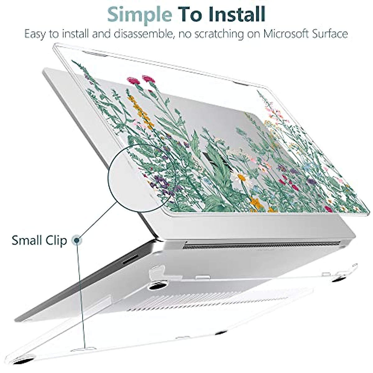 TWOLSKOO Case for 13.5" Microsoft Surface Laptop 5/4/3 with Alcantara Palm Rest Model 1958/1950, Plastic Hard Shell Case with Screen Protector + Keyboard Cover + Dust Plug, Botanical Illustration