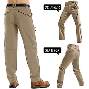 Jessie Kidden Mens Waterproof Hiking Pants, Outdoor Snow Ski Fishing Fleece Lined Insulated Soft Shell Winter Pants (6070 Khaki, 34)