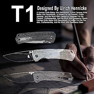 Kizer T1 EDC Knife, 3.19 Inches 154CM Steel Green Micarta Handle Folding Pocket Knife, V3490C1