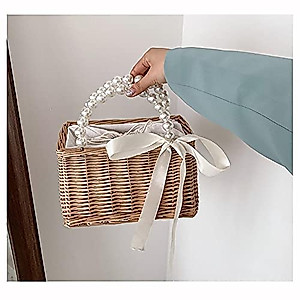 CHUWUJU Fashion Straw Bags for Women Beach Rattan Woven Tote Handbags Ladies Summer Top-Handle Bags Hobo Purse with Pearl Ornaments