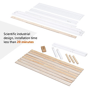 Merax Wood Platform Bed with Headboard, Platform Bed with Wood Slat Support, No Box Spring Needed,Full Size,White