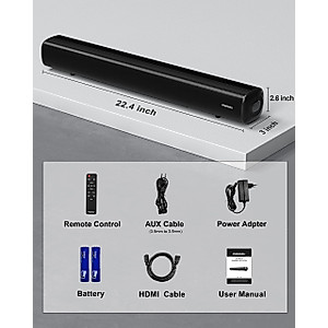 Passau Sound Bars for TV Speaker 22 Inch 60W Full-Range Divers, LED Display, Bass Adjustable, Bluetooth 5.3 Soundbar, HDMI(ARC)/USB/AUX Inputs, 5 EQ Surround Sound System TV Sound Bar for Home Audio