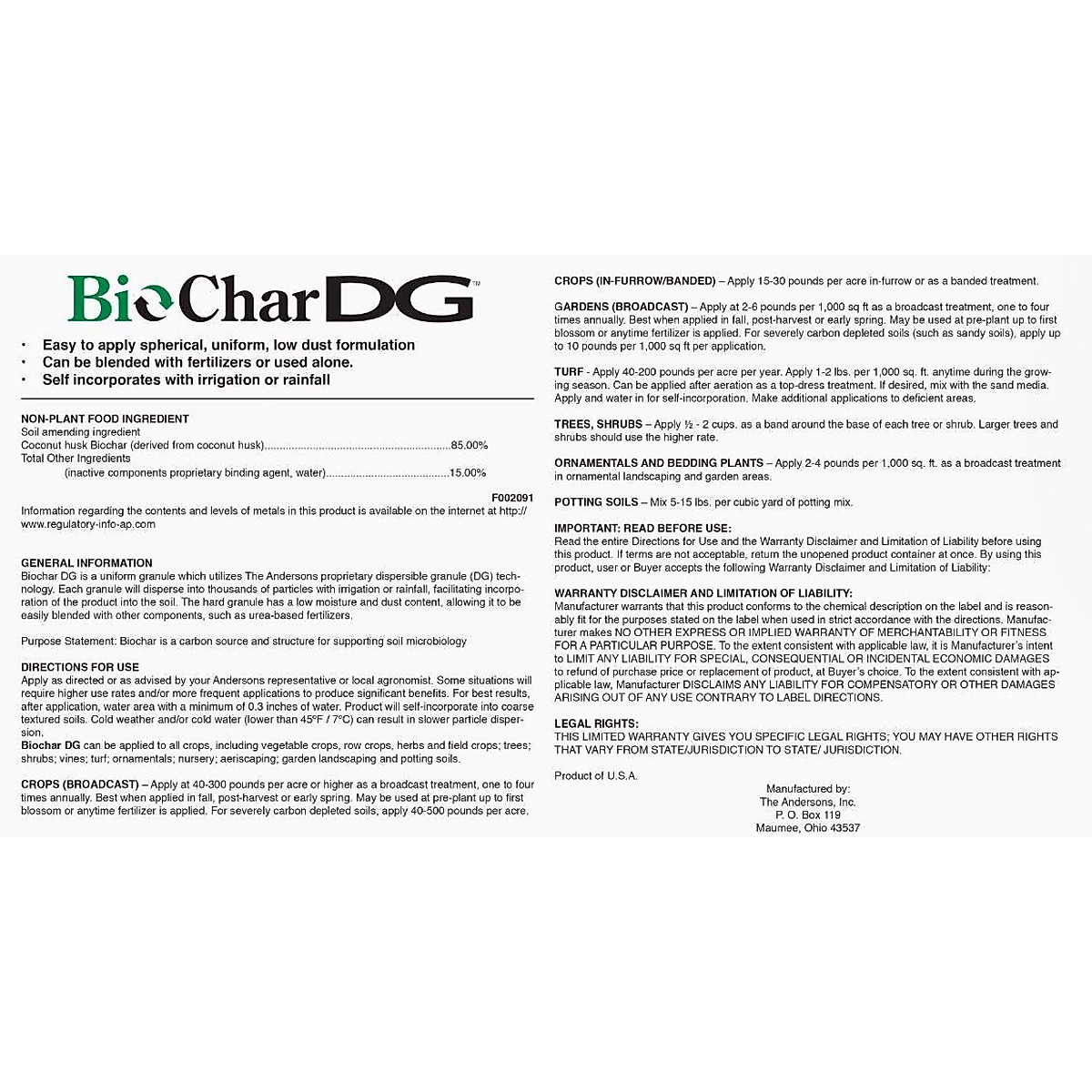 The Andersons BioChar DG Organic Soil Amendment - Covers up to 15,000 sq ft (30 lb)