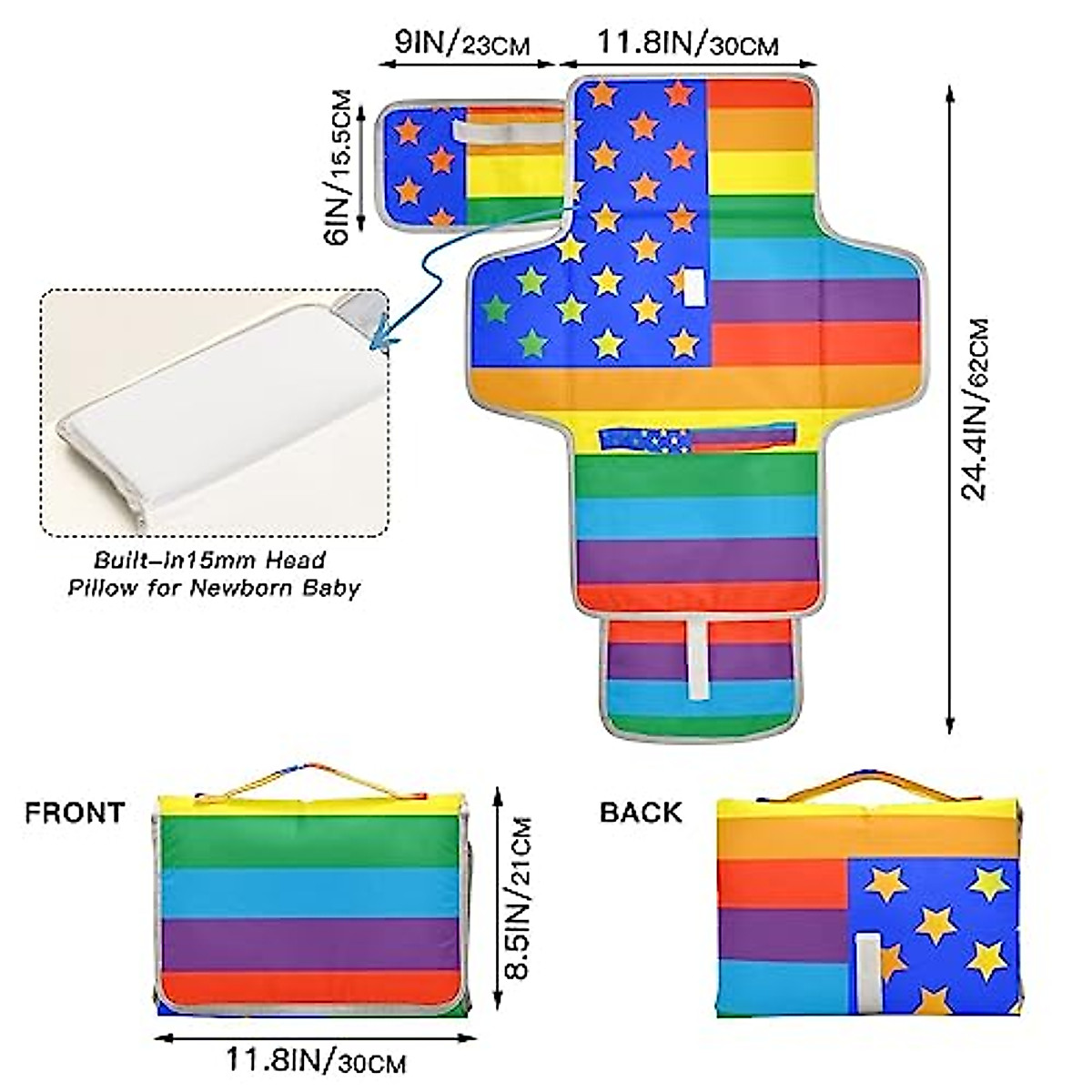 Lgbtqia Pride Portable Baby Changing Pad Diaper Changing Table Pad Waterproof Travel Changing Station Mat with Built-in Pillow for Newborn Essentials Baby