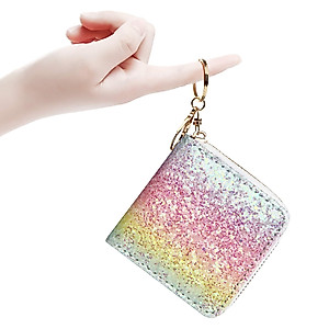 GEEAD Small Glitter Wallet for Women Girls Mini Coin Purse Pouches with Key Ring (Colourful - B)