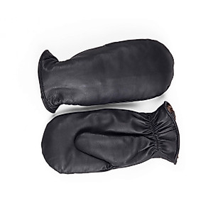 Zavelio Unisex Premium Shearling Sheepskin Fur Lined Leather Mittens Black Large