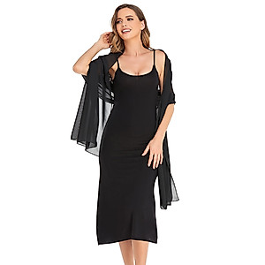 Pukguro Black Shawl Sheer Women Chiffon Evening Wraps Elegant Soft Silky Weddings Bridal Scarf Black 79 * 18''