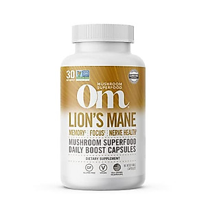 Om Mushroom Superfood Lion's Mane Mushroom Capsules Superfood Supplement, 90 Count, 30 Day Supply, Fruit Body and Mycelium Nootropic for Memory, Focus, Nerve Health and Immune Support