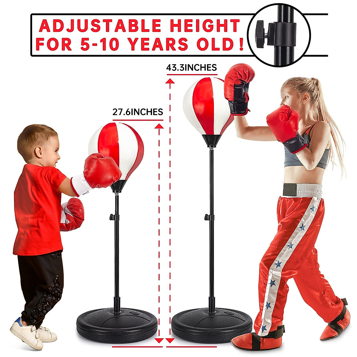 ShyLizard Punching Bag for Kids Included 2 Pack Boxing Gloves, Boxing Toys for Boys, Boxing Bag Sets with Height Adjustable Stand, Gifts for Boys & Girls Age 5,6,7,8,9,10 Years Old