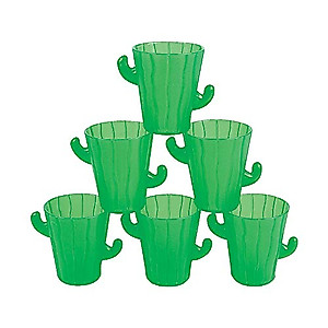 Plastic Cactus Shot Glasses, Set of 12 - Each Holds 2 oz - Fiesta and Cinco de Mayo Party Supplies