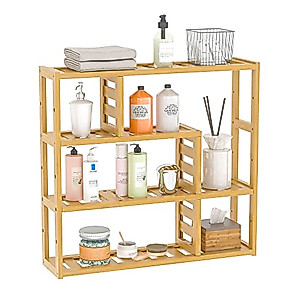 Epesoware Bathroom Bamboo Organizer 3 Tier Multifunctional Storage Rack Adjustable Wall Mounted Shelf Free Standing Plant Stands,Floating Shelves Over Toilet