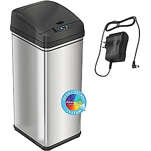 iTouchless 13 Gallon Sensor Trash Can with AC Adapter, Battery-Free Stainless Steel Automatic Bin with Odor Filter, Great for Kitchen and Office