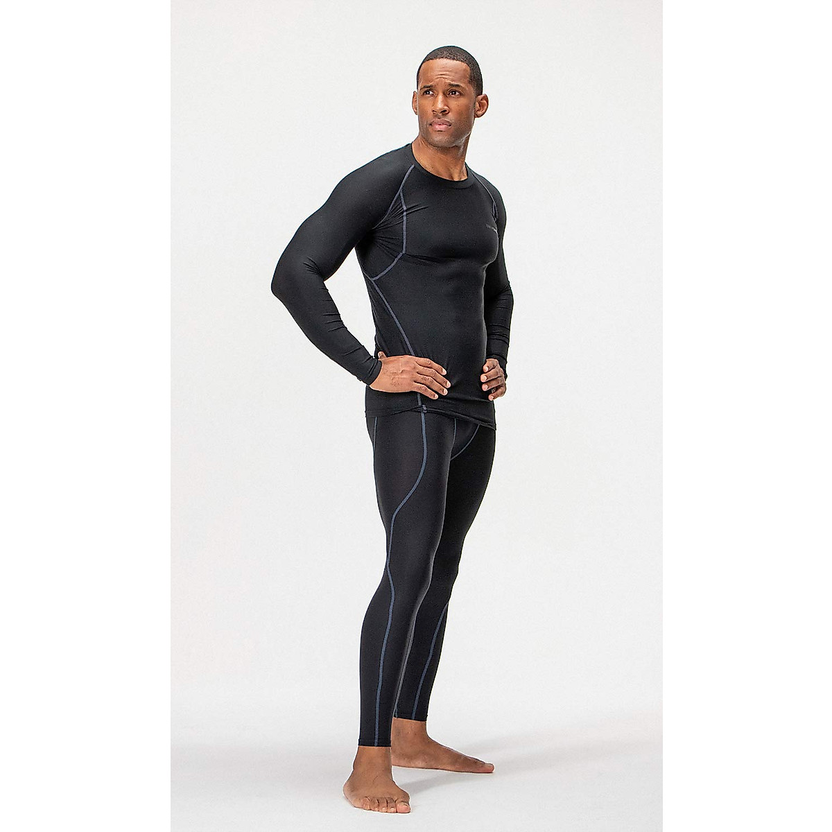 DEVOPS 3 Pack Men's UPF 50+ Long Sleeve Compression Shirts, Water Sports Rash Guard Base Layer, Athletic Workout Shirt (Large, Black-Black-White)