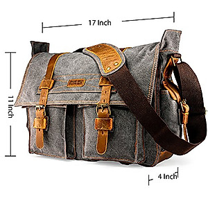 Messenger Bag for 17 Inch Laptop Vintage Canvas Leather Shoulder Crossbody Satchel Shoulder Computer College Bag Travel Office Messenger Bag for Men Women - Slate