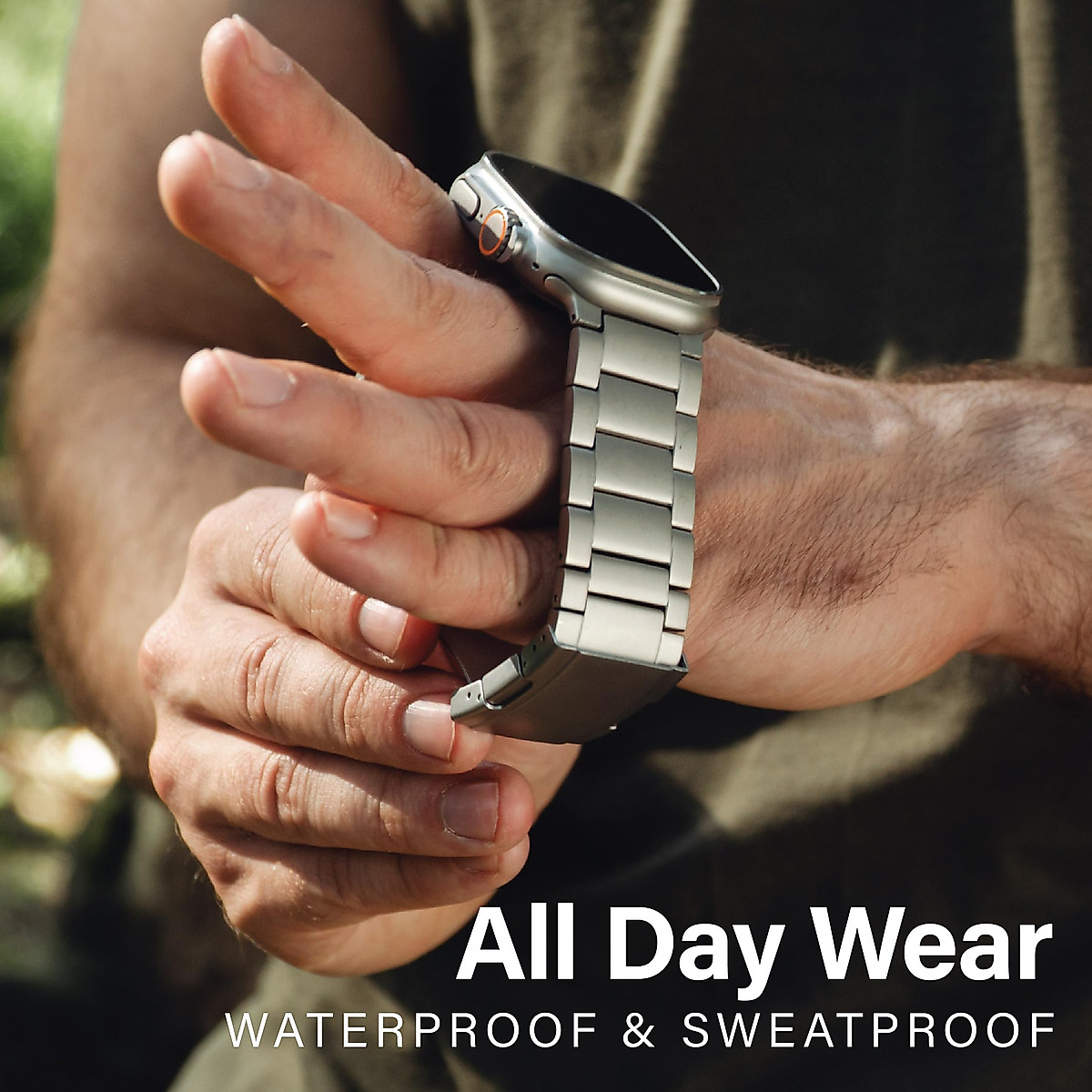 KORDIZ Titanium Band - Compatible for Apple Watch ULTRA 49mm - Titanium Metal Watch Strap with Double Button Clasp for iWatch Bands (ULTRA T01 Max, Titanium), ULTRA Silver