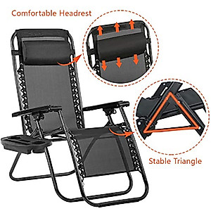 Her Majesty Adjustable Lounge Recliner Chair Set of 2 with Cup Holders Pillow for Patio Outdoor Yard Beach,Black