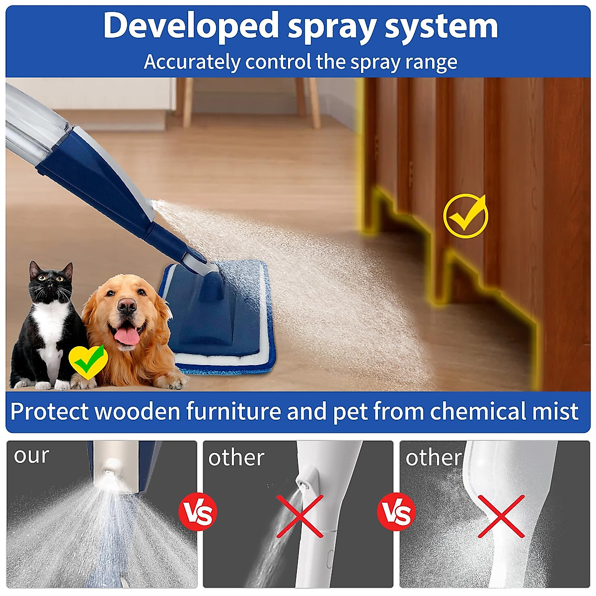 Mops for Floor Cleaning Wet Spray Mop with 14 oz Refillable Bottle and 3 Washable Microfiber Pads Home or Commercial Use Dry Wet Flat Mop for Hardwood Laminate Wood Ceramic