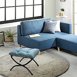 HollyHOME Modern Fabric Lazy Chair and Folding Footrest Stool, Accent Contemporary Lounge Chair and Portable Ottoman, Steel Frame Leisure Sofa Chair and Metal Cotton Anti-Slip Footstool, Blue