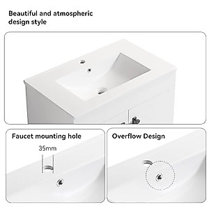 NOTOP 30" Bathroom Vanity with White Ceramic Sink Comb, Modern Freestanding Solid Wood Single Set,Included Two Soft Close Cabinet Doors,Metal Legs, 25IN